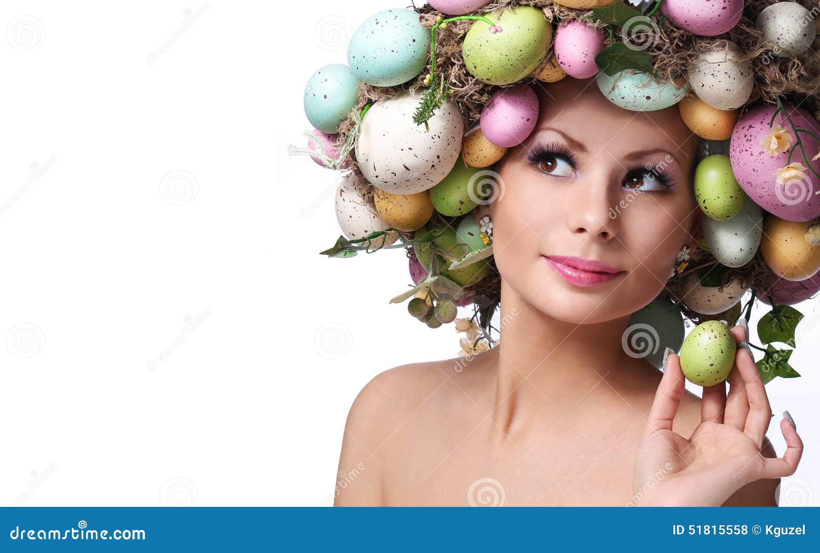 Easter Woman Portrait Of A Happy Woman In Bunny Ears Winking Closeup