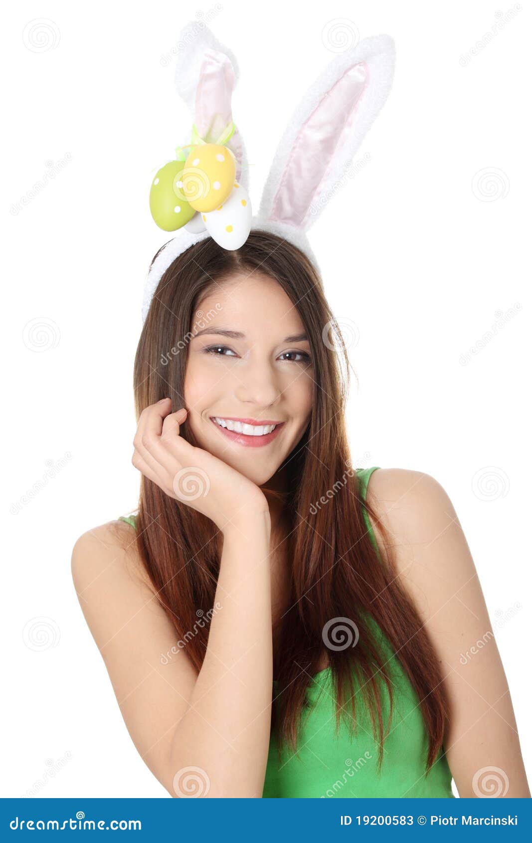 Easter Woman with Rabbit Ears Stock Image - Image of happy, smile: 19200583