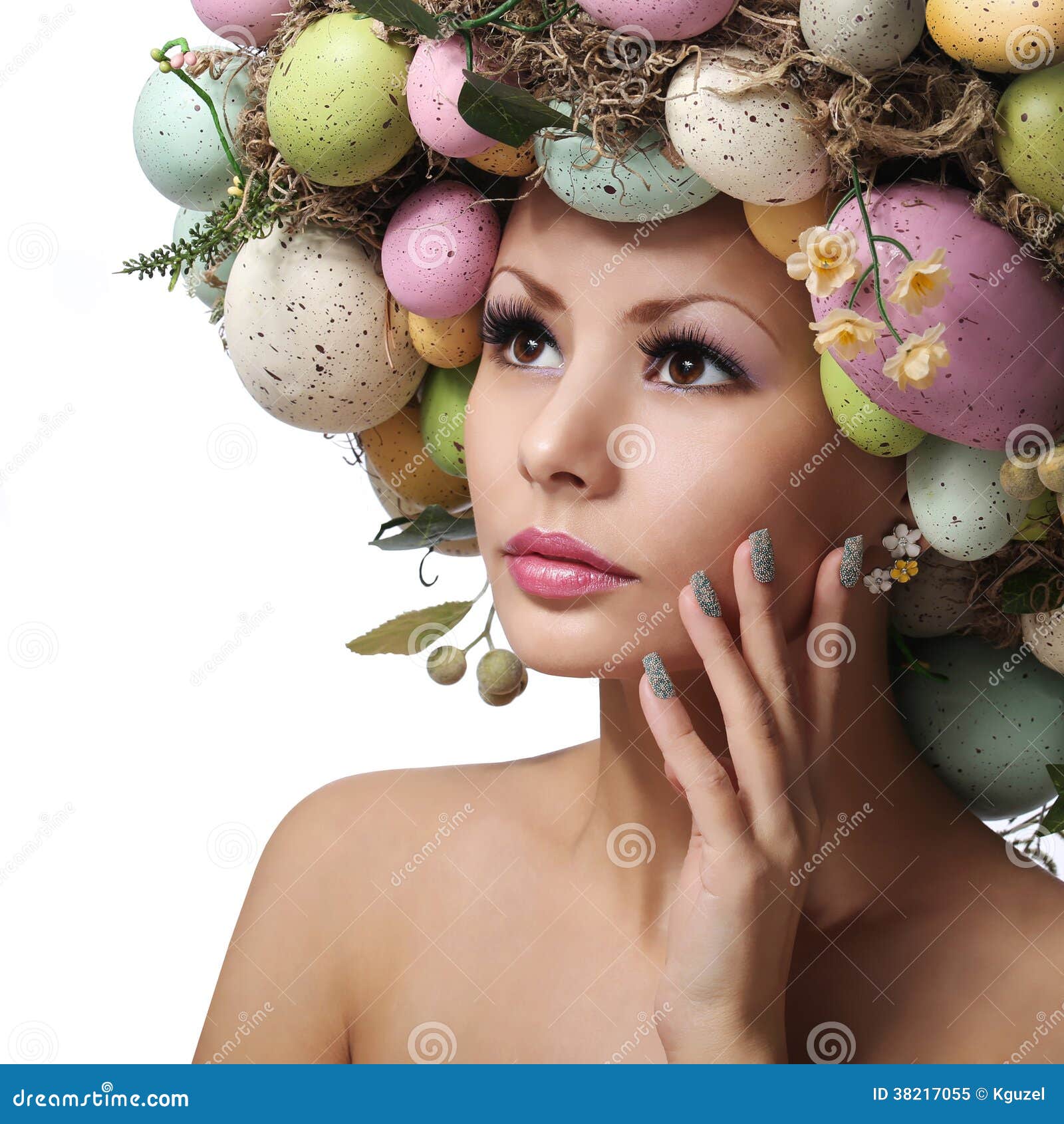 Easter Woman Portrait Of A Happy Woman In Bunny Ears Winking Closeup