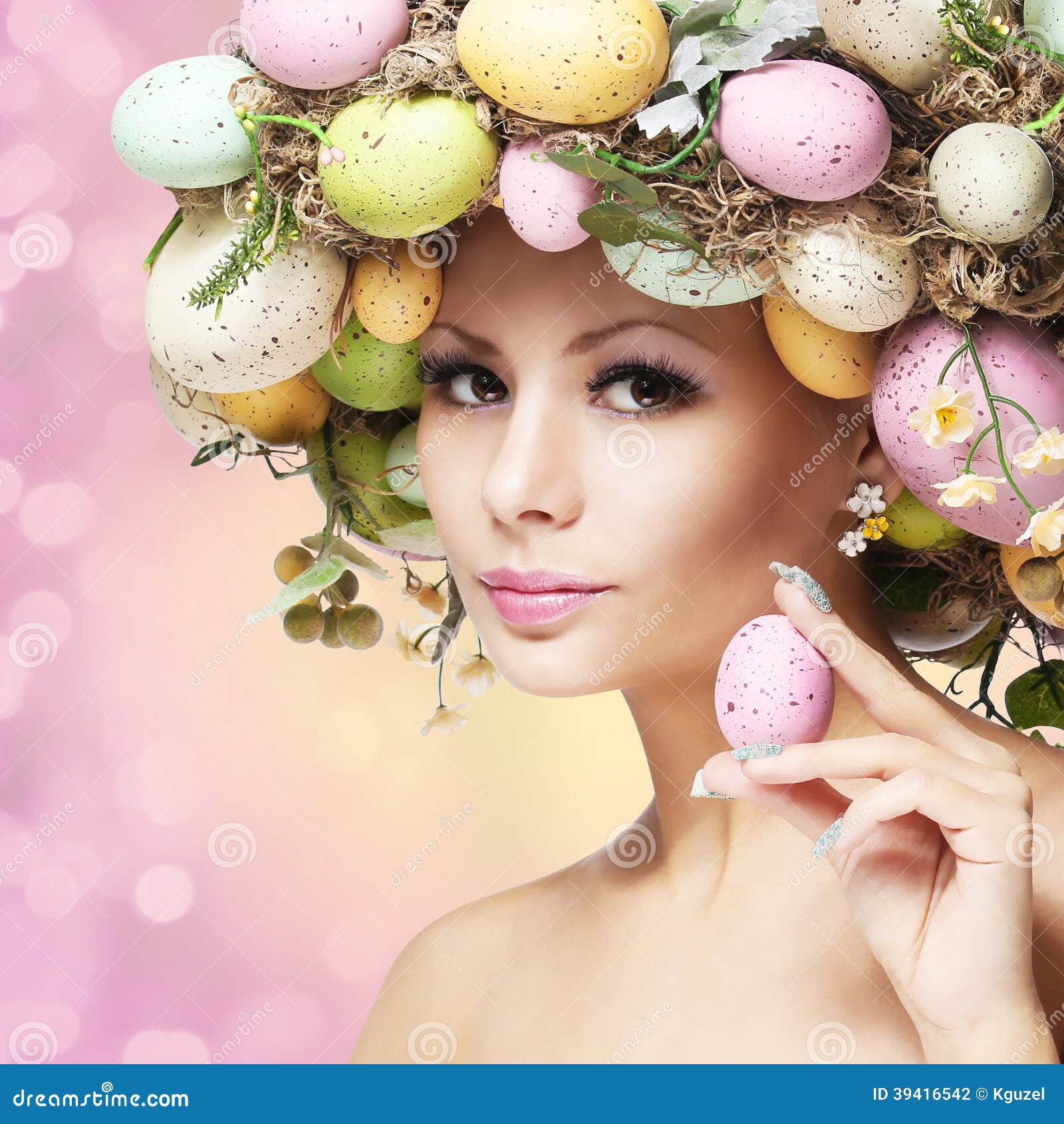 Easter Woman Portrait Of A Happy Woman In Bunny Ears Winking Closeup