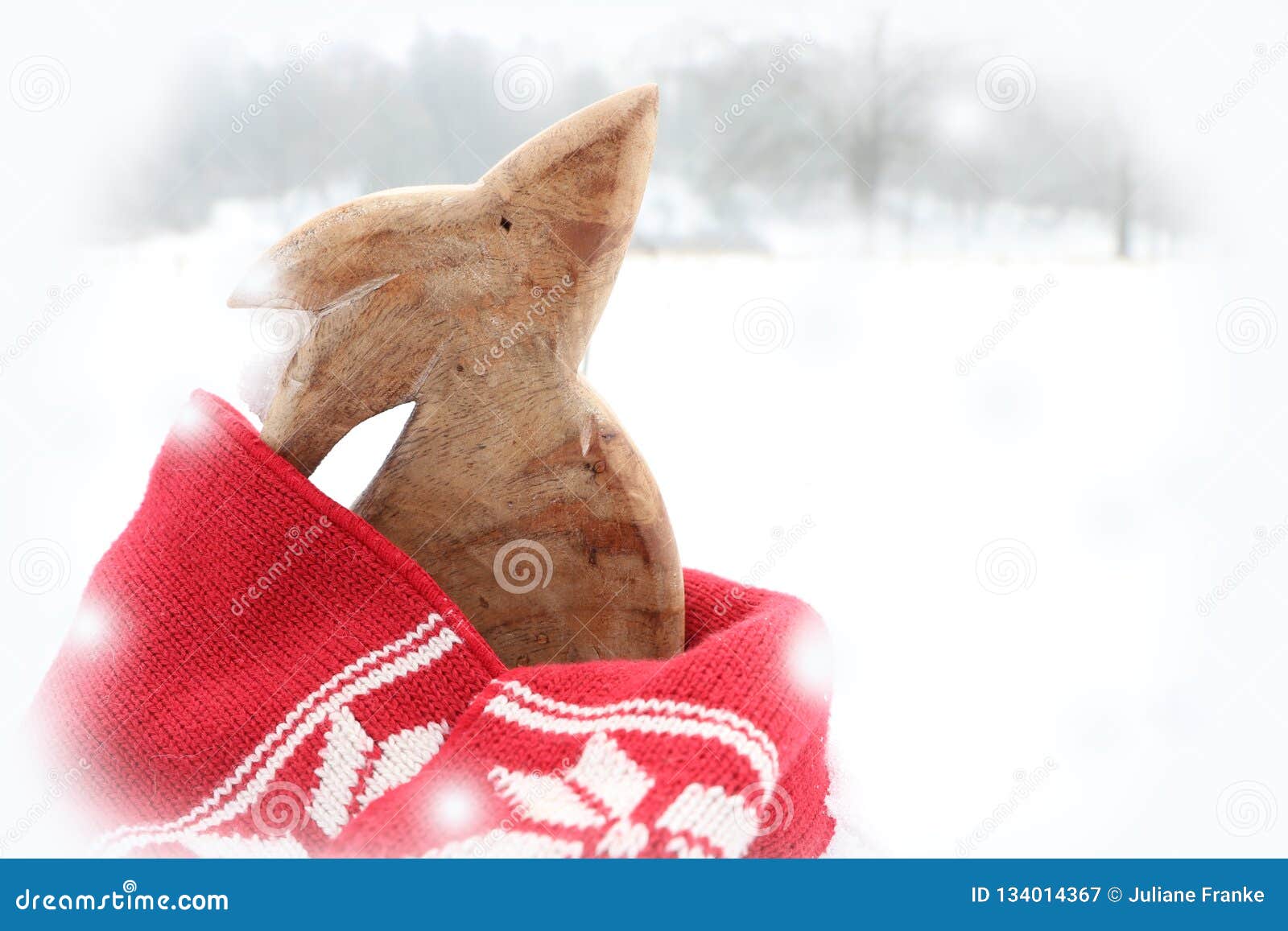 Easter Wooden Bunny with Red Scarf in Snow Stock Image - Image of ...