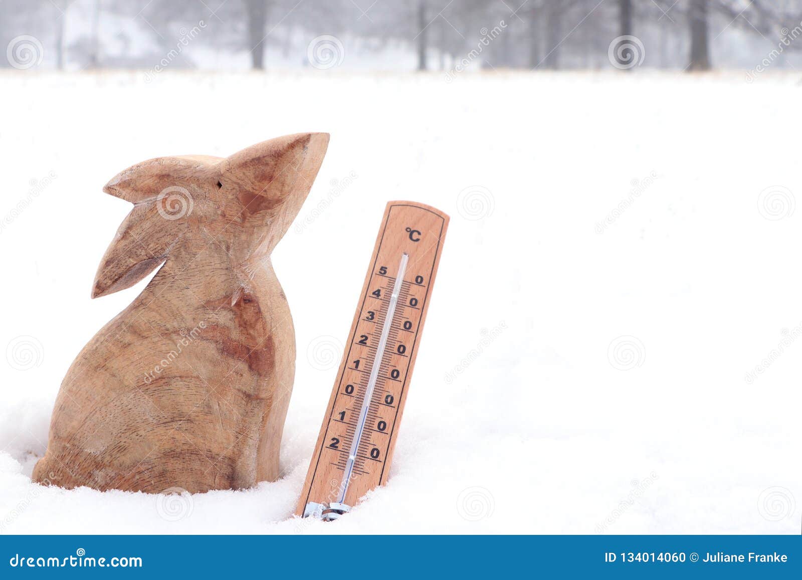 Easter Wooden Bunny with Thermometer in Snow Stock Photo - Image of ...