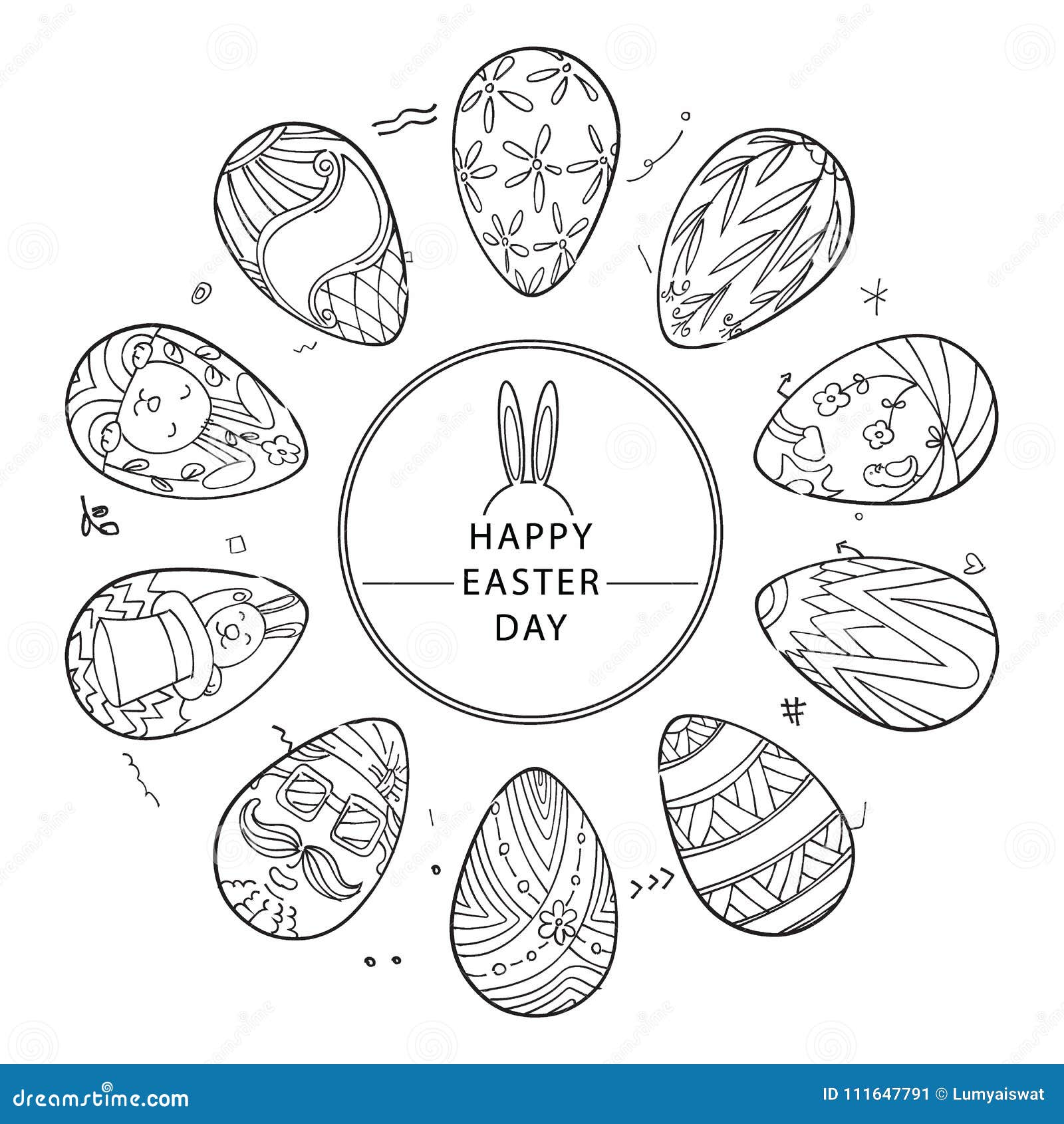 Easter Eggs Hand Drawn Doodle Style. Stock Vector - Illustration of ...