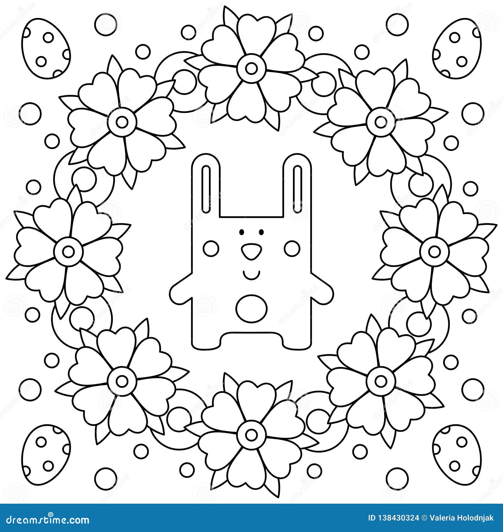 Easter Wreath. Rabbit. Coloring Page. Vector Illustration. Stock Vector ...