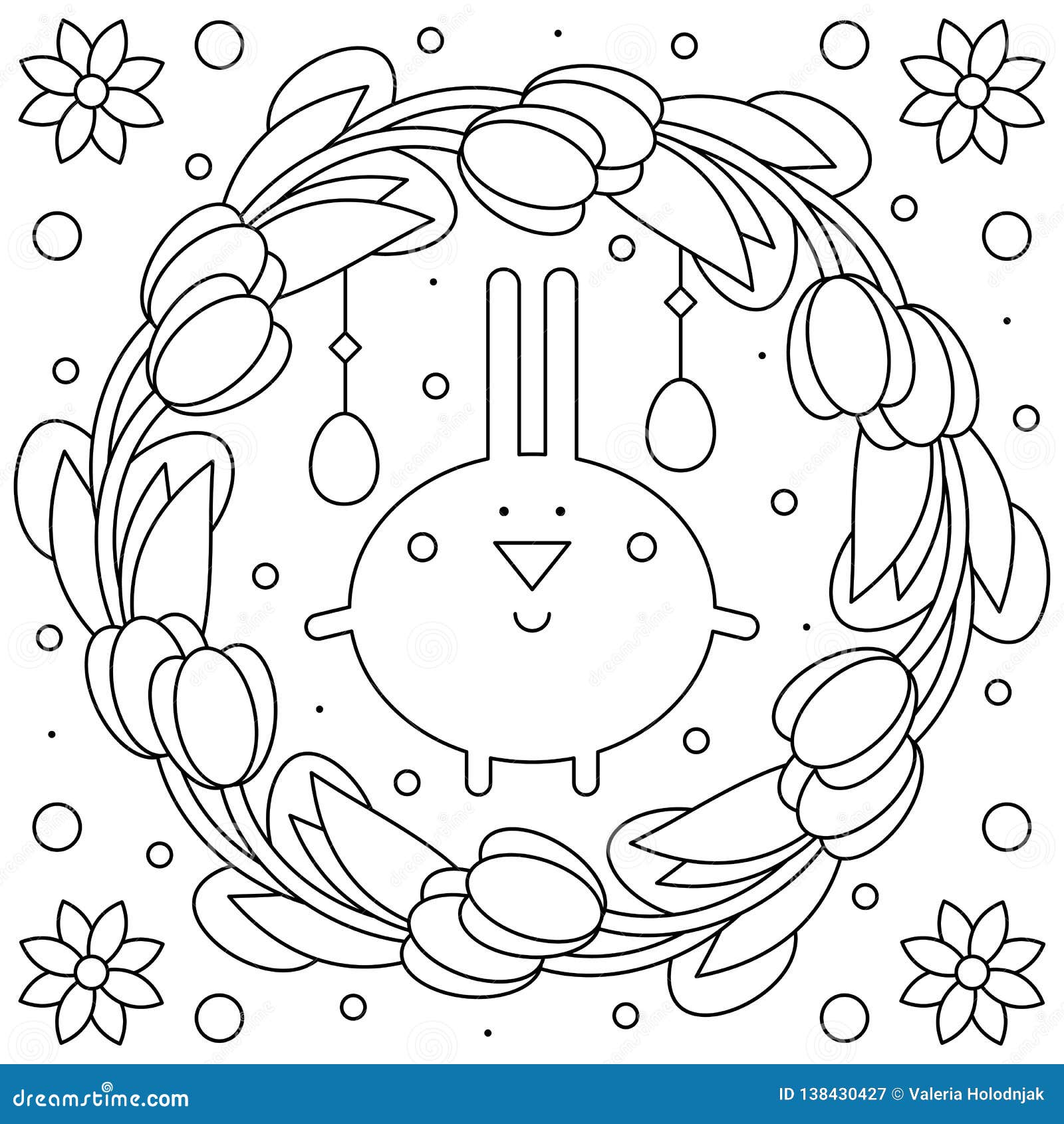 Easter Wreath. Rabbit. Coloring Page. Vector Illustration. Stock Vector ...