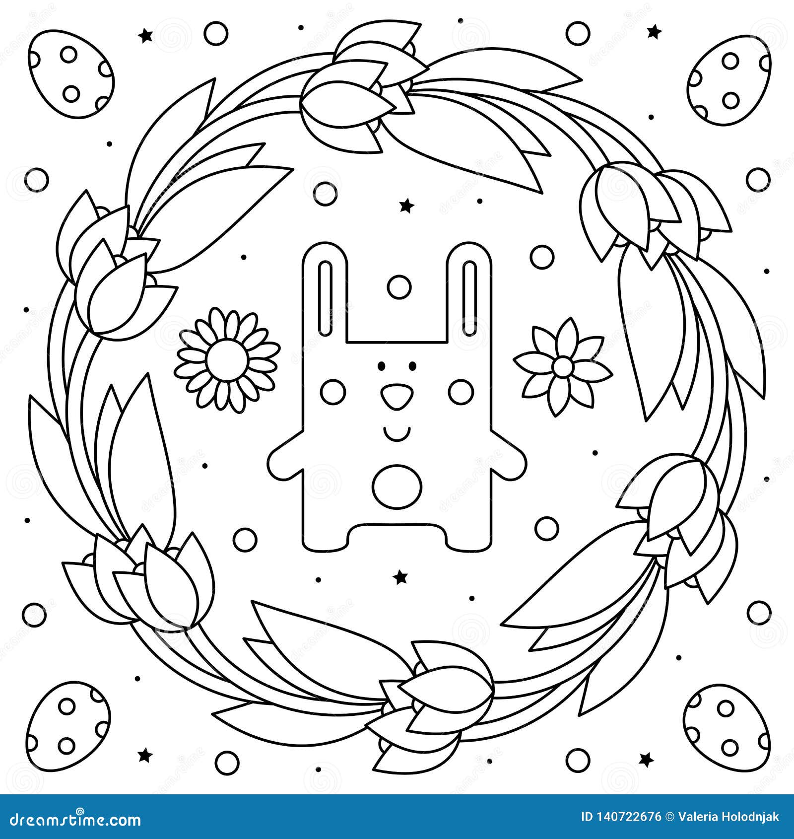 Easter Wreath. Rabbit. Coloring Page. Vector Illustration. Stock Vector ...
