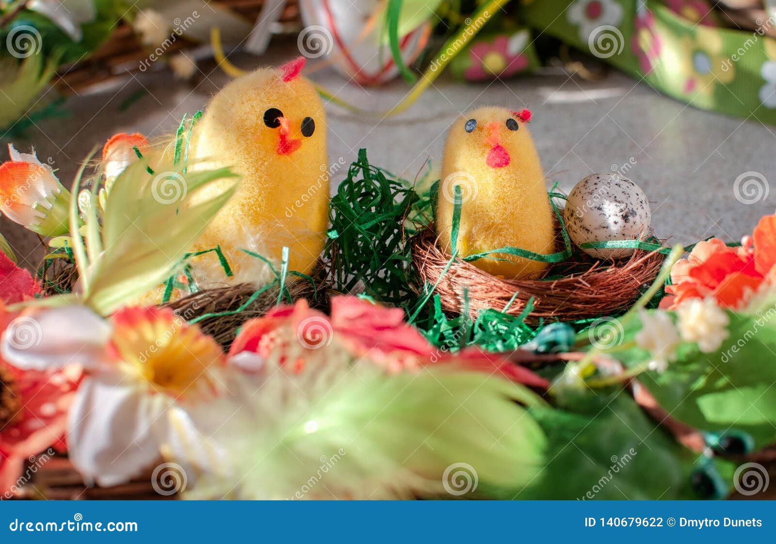 Easter Yellow Chicken in the Nest. Stock Photo - Image of bird ...