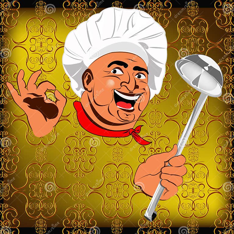 Eastern Chef and big spoon stock illustration. Illustration of ...