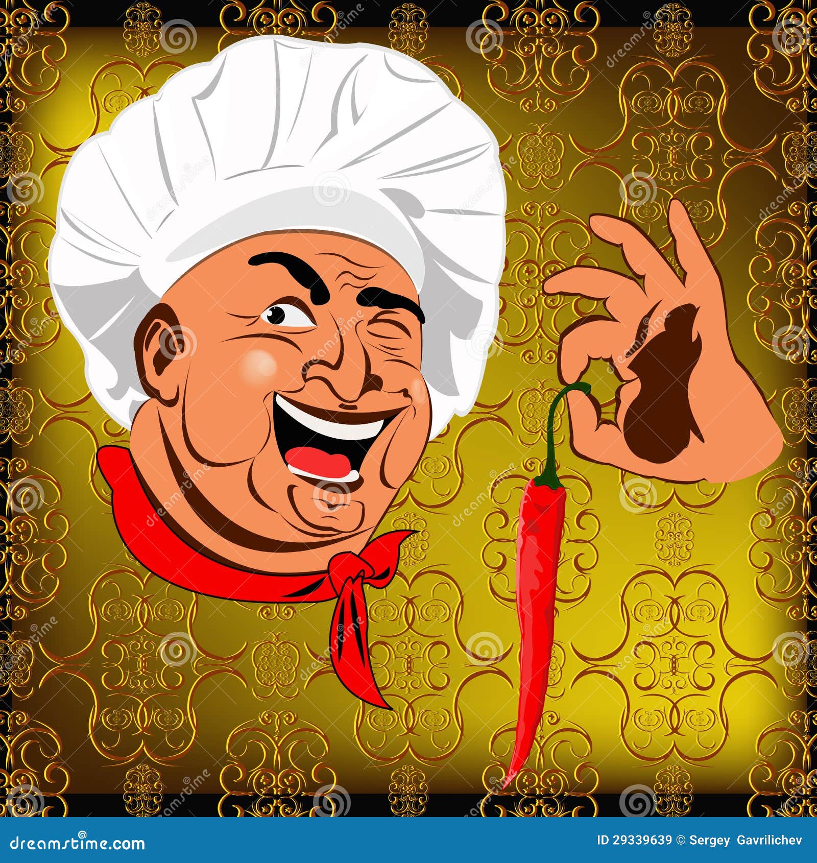 Eastern Chef and Red Pepper Chilli Stock Illustration - Illustration of ...