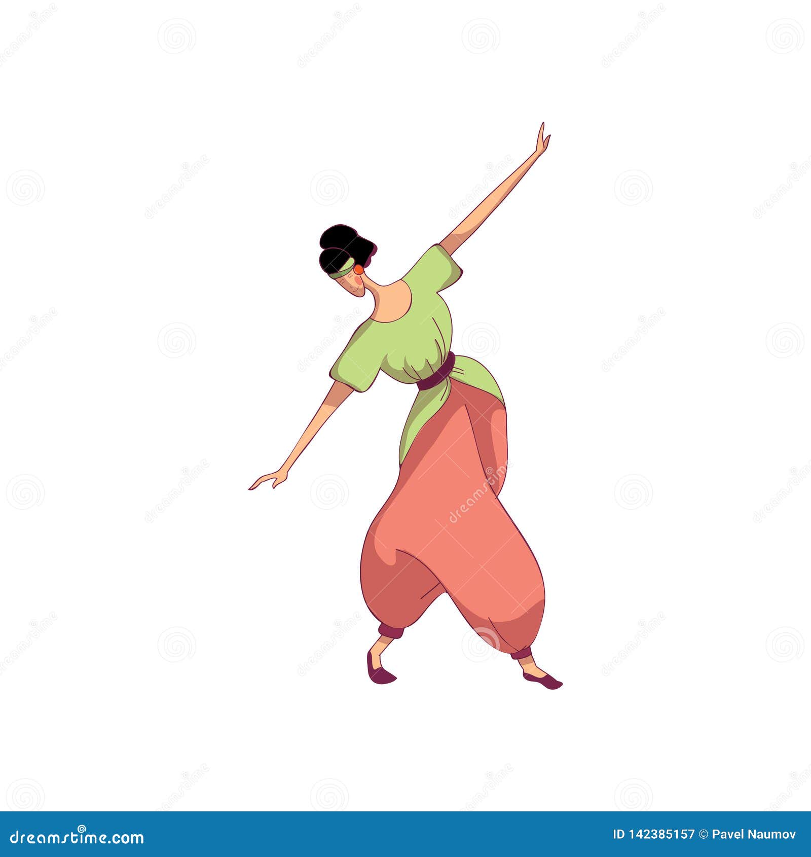 Eastern Folk Dance. Professional Dancer On White Background. Cartoon ...