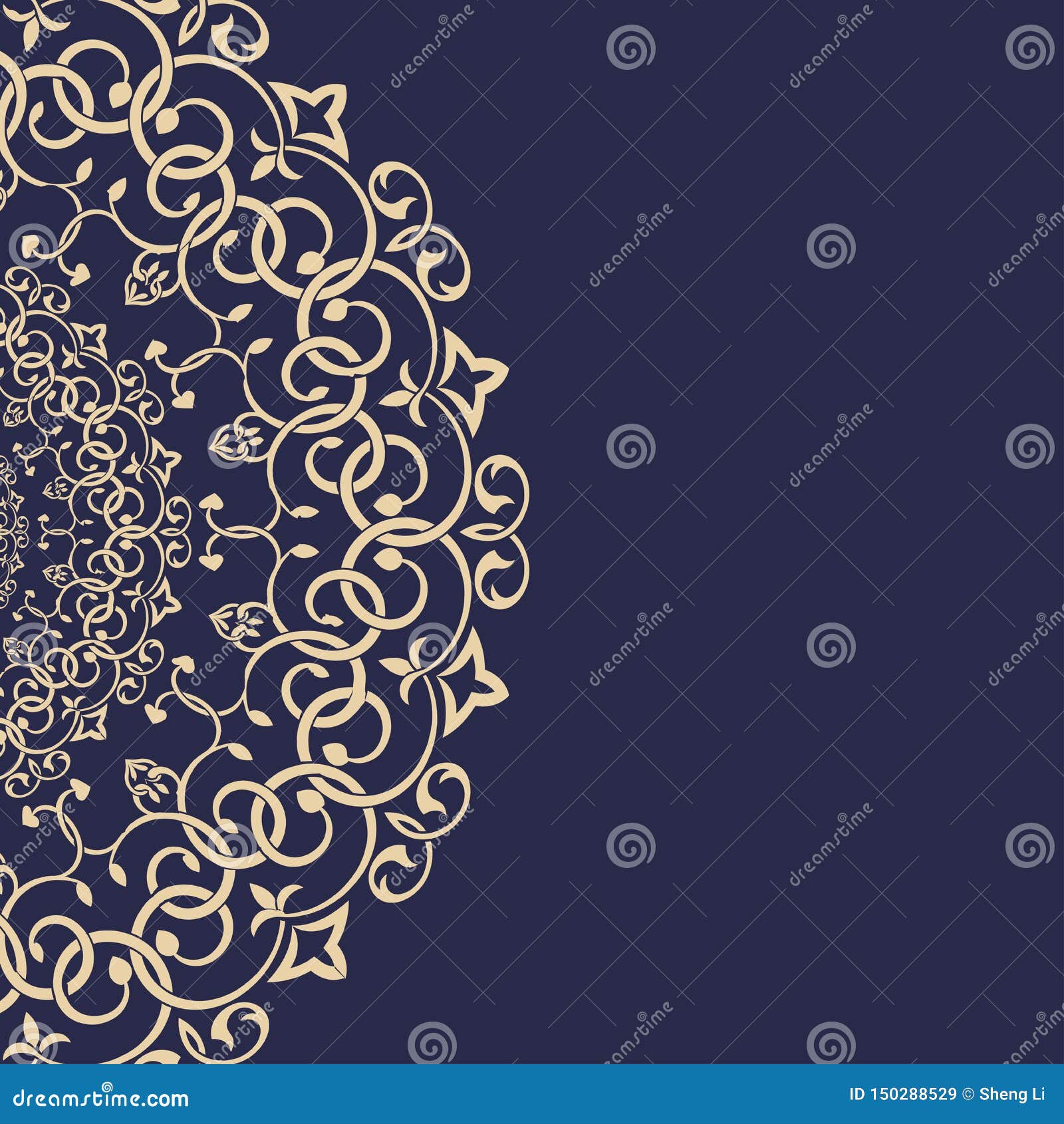 Eastern Greeting Card Background, Golden Frame, Floral Elements, Cirrus ...