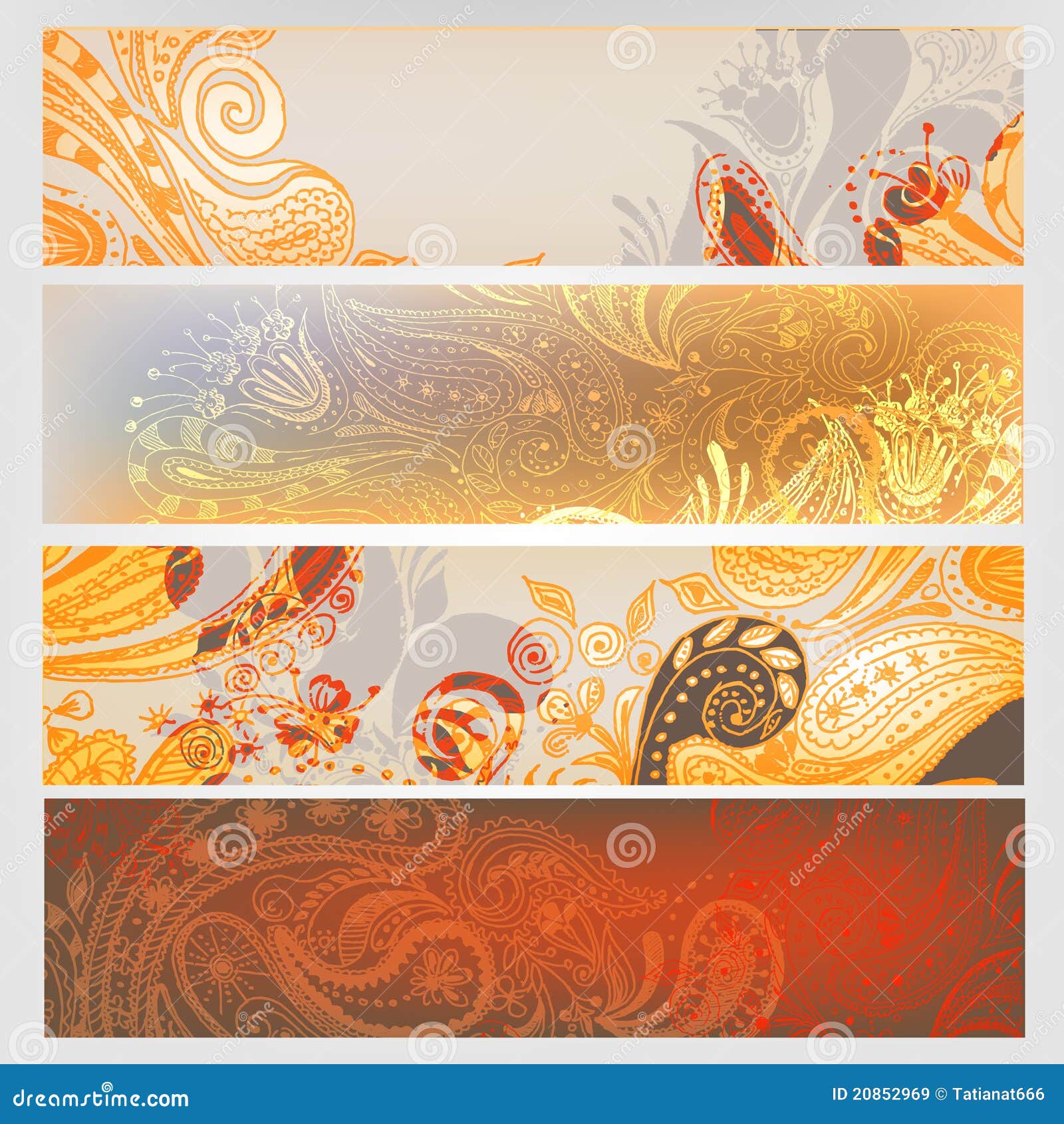 Eastern Hand Drawn Banners Set Stock Vector - Illustration of doodles ...