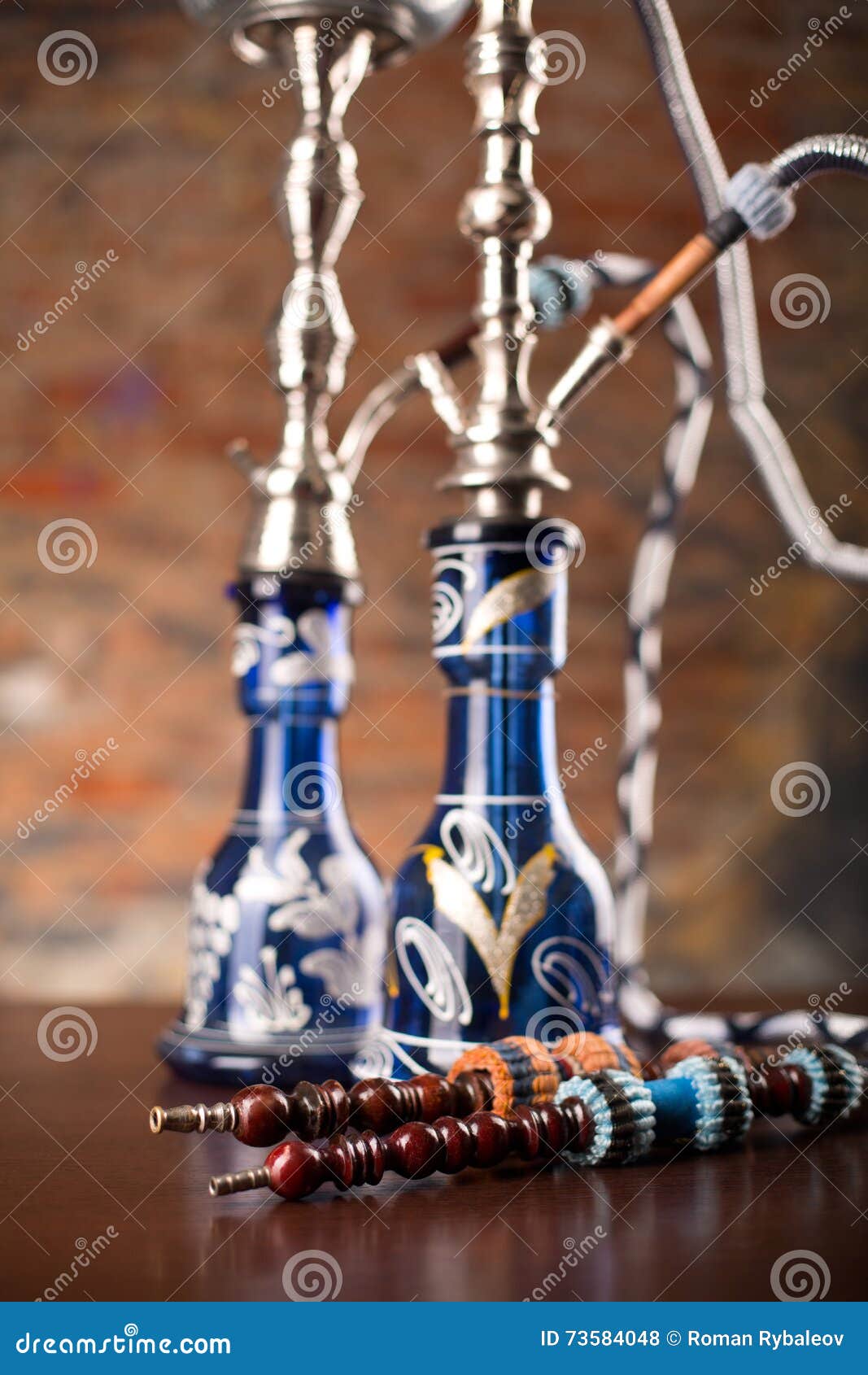 Eastern Hookahs on Wood Table Stock Photo - Image of hookah, iranian ...