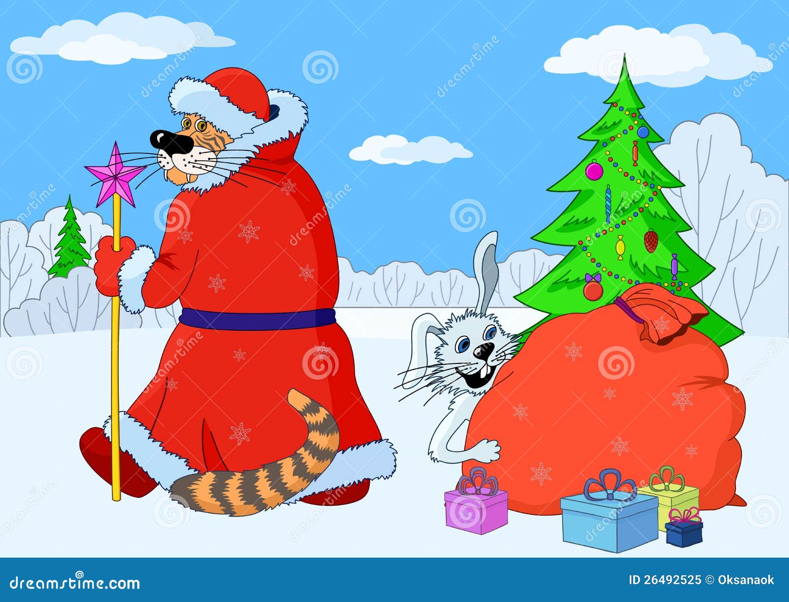 Eastern New Year Cartoon, Rabbit and Tiger Stock Vector - Illustration ...
