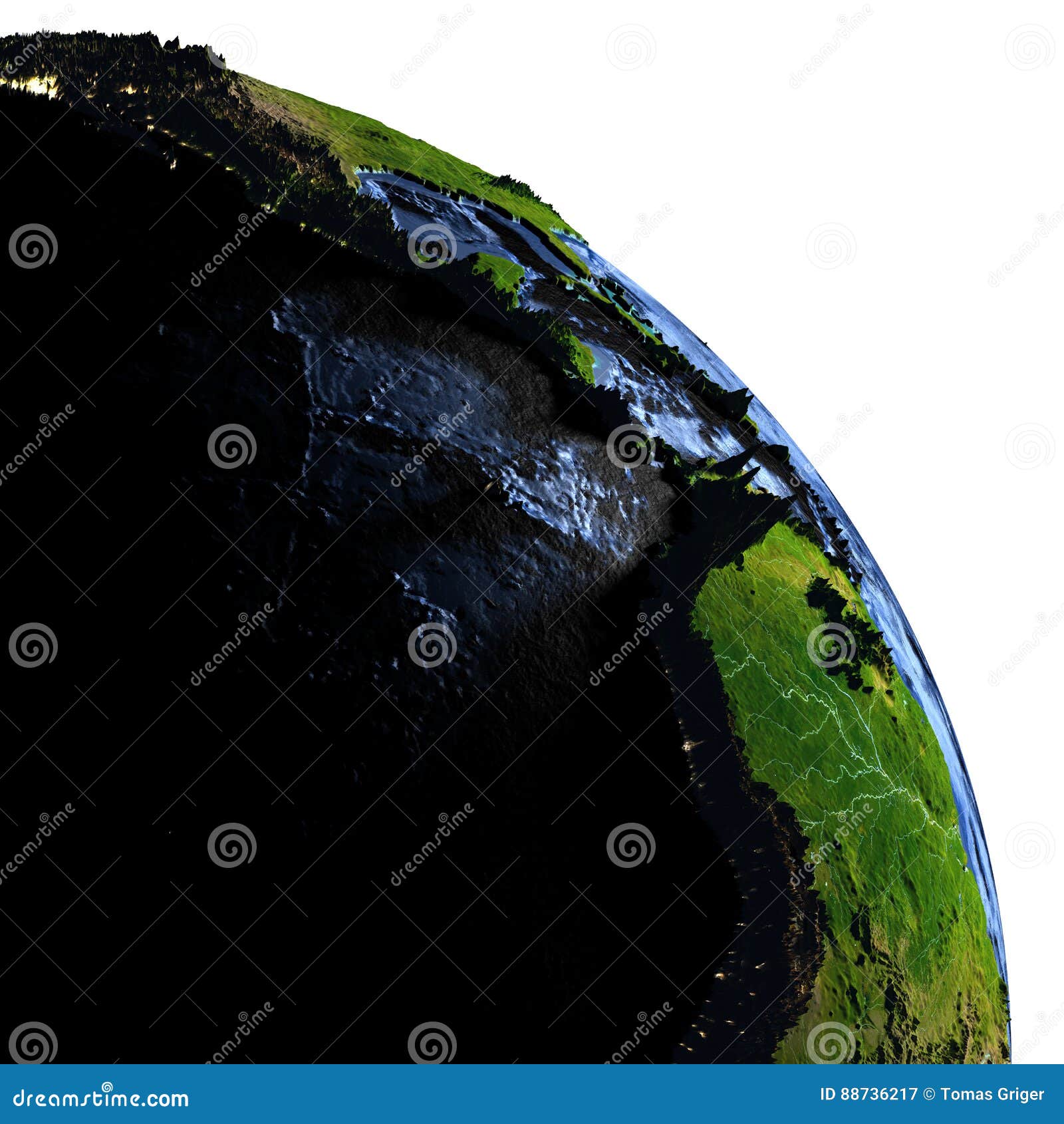 Eastern Pacific on Earth with Exaggerated Mountains Stock Illustration ...