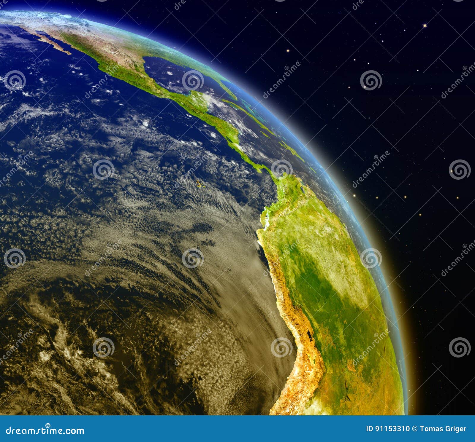 Eastern Pacific from space stock illustration. Illustration of orbit ...