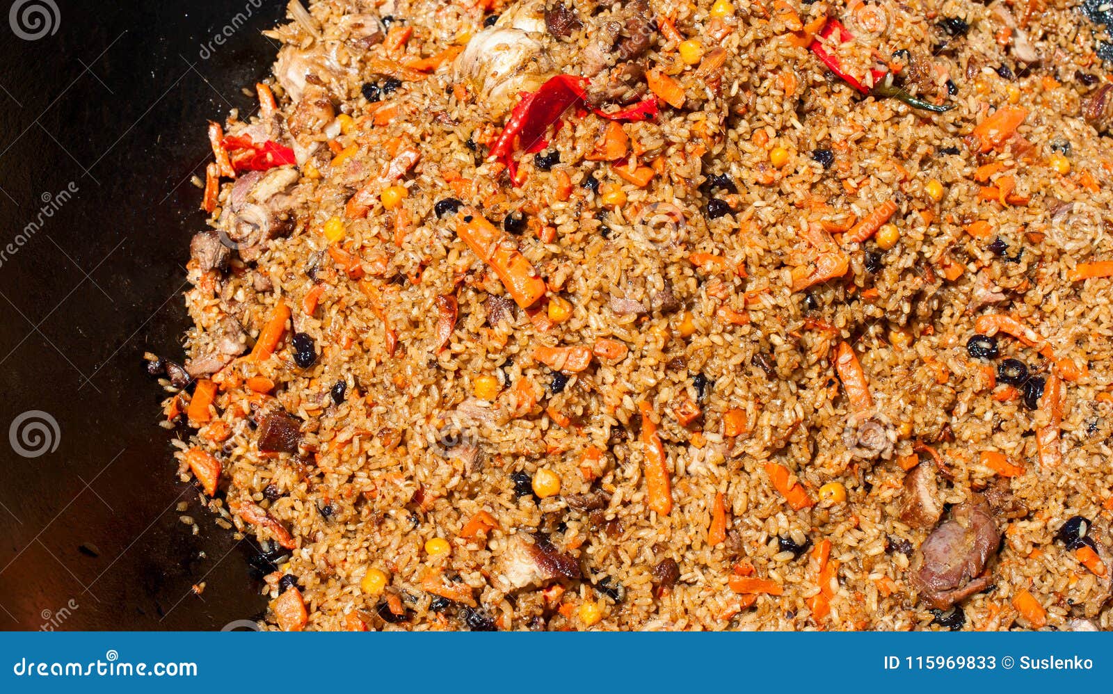 Eastern Pilaf in a Huge Cast-iron Pan. Close-up Stock Image - Image of ...