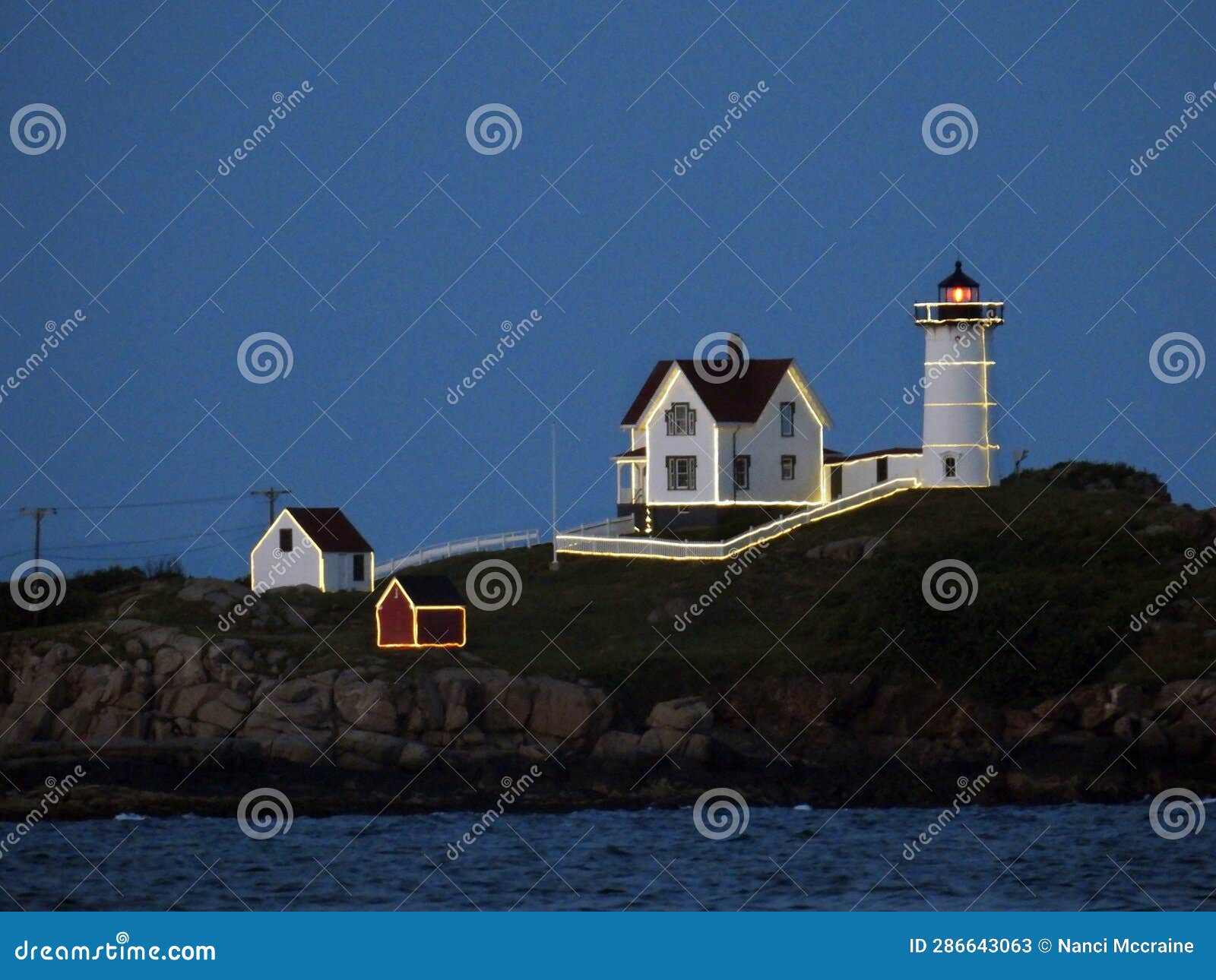 Eastern Point Lighthouse Lit Up in Gloucester Harbor Massachusetts ...