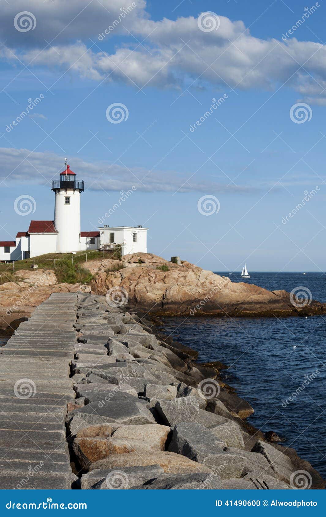 Eastern Point Lighthouse View from Jetty Stock Photo - Image of blue ...