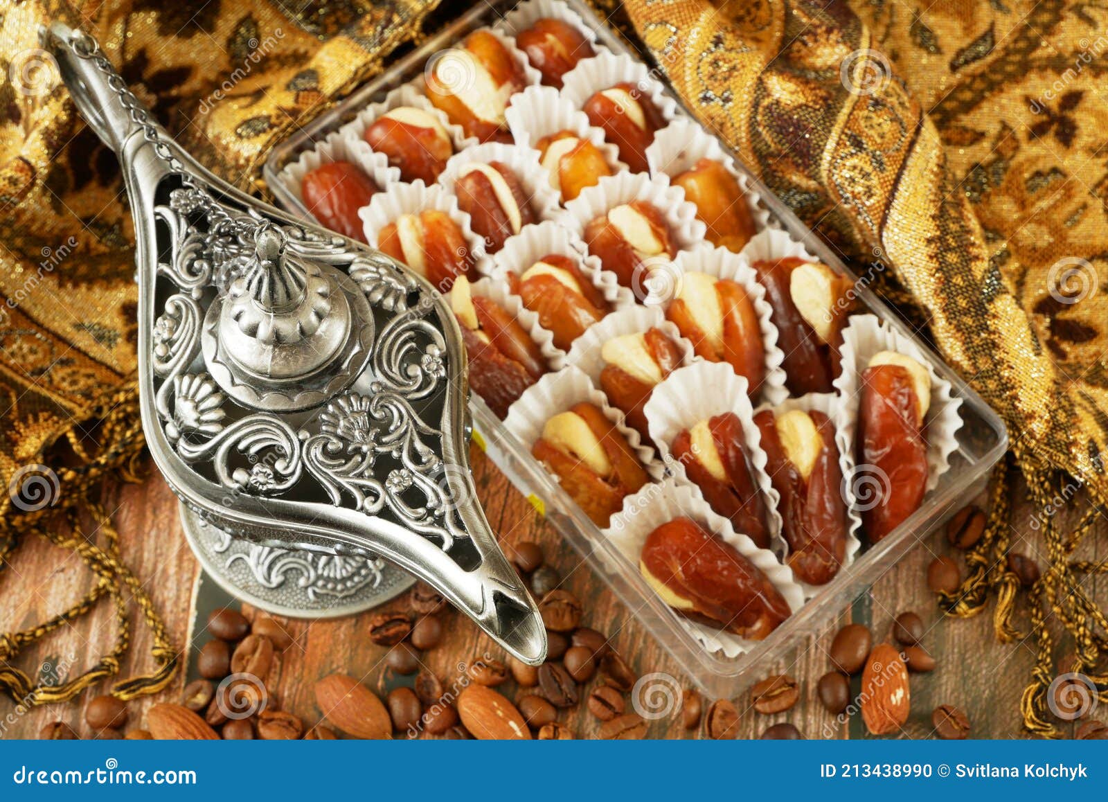 Candy With Dates, Chocolate And Coconut On A Dark Background Royalty ...