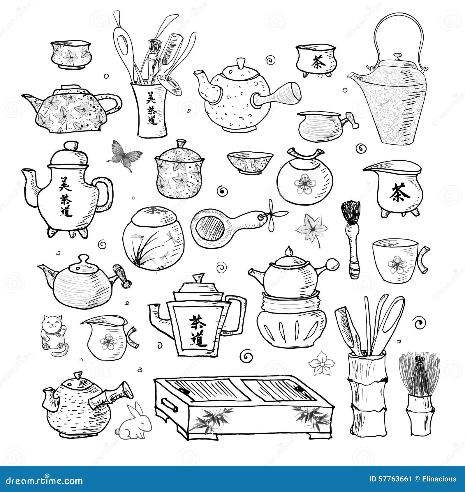 Eastern Tea Ceremony Objects. Stock Vector - Illustration of drawing ...
