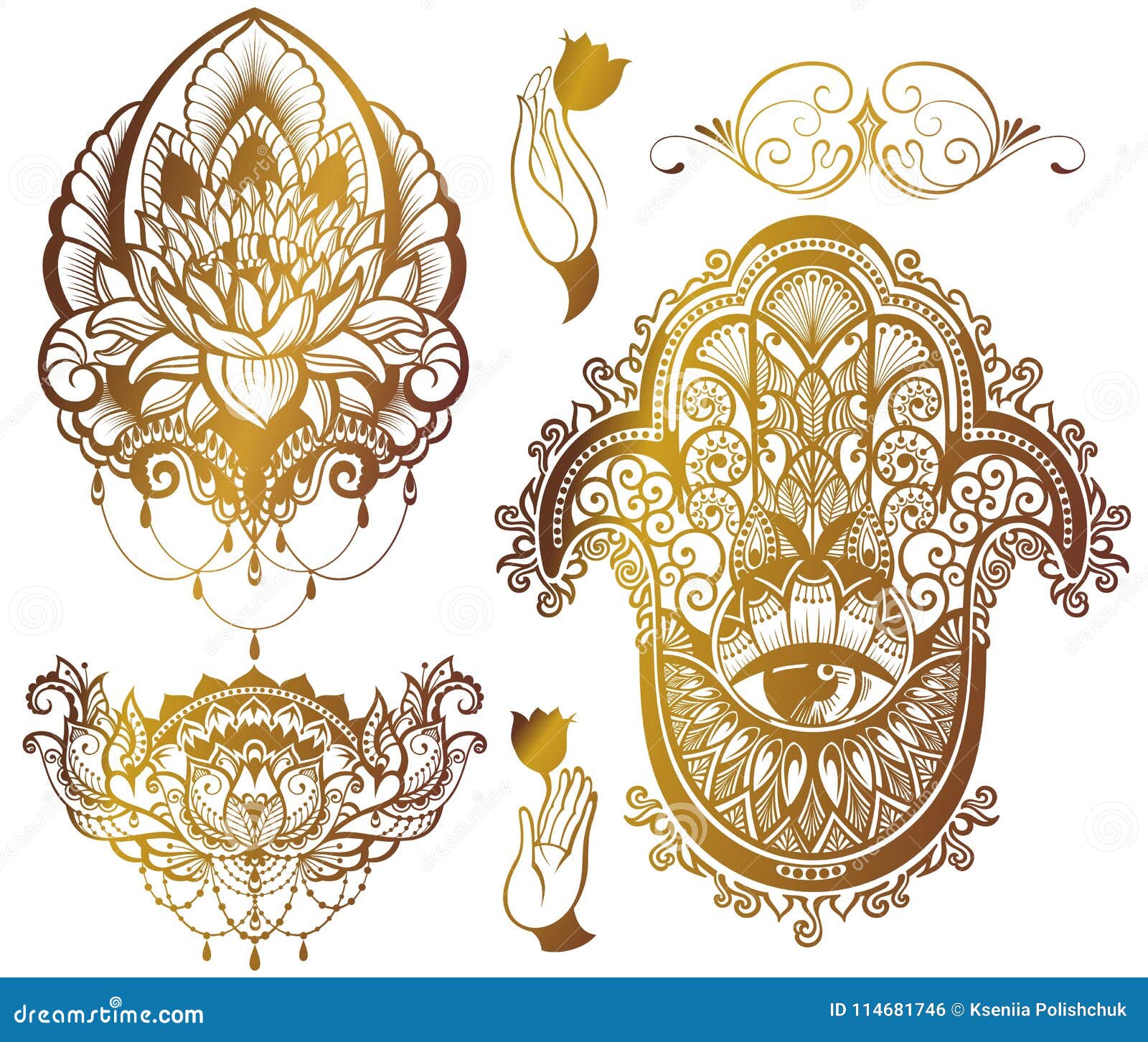 Eastern Theme - Lotus, Hamsa Stock Vector - Illustration of hamsa ...