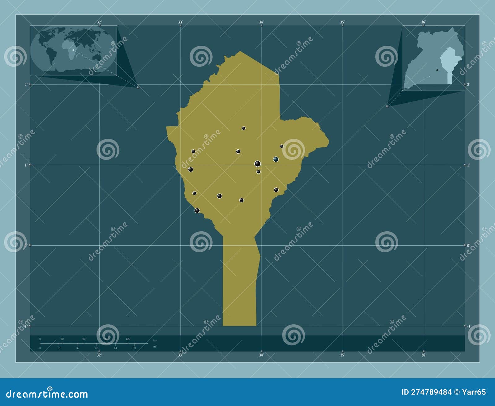 Eastern, Uganda. Solid. Major Cities Stock Illustration - Illustration ...