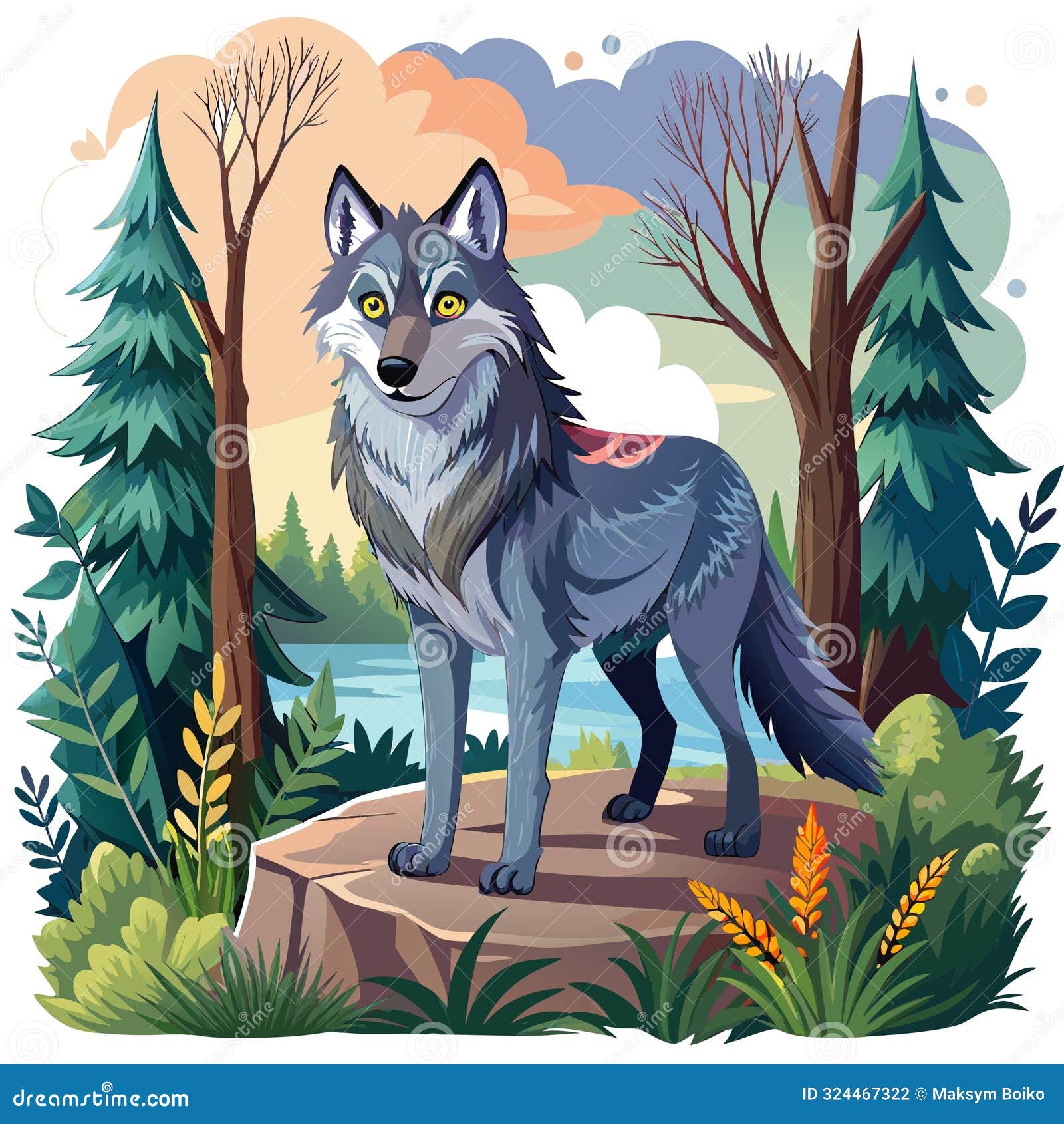 Eastern Wolf Harsh Stands Forest Vector Stock Illustration ...