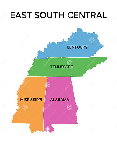 East South Central States in the South Region of USA, Colored Political ...