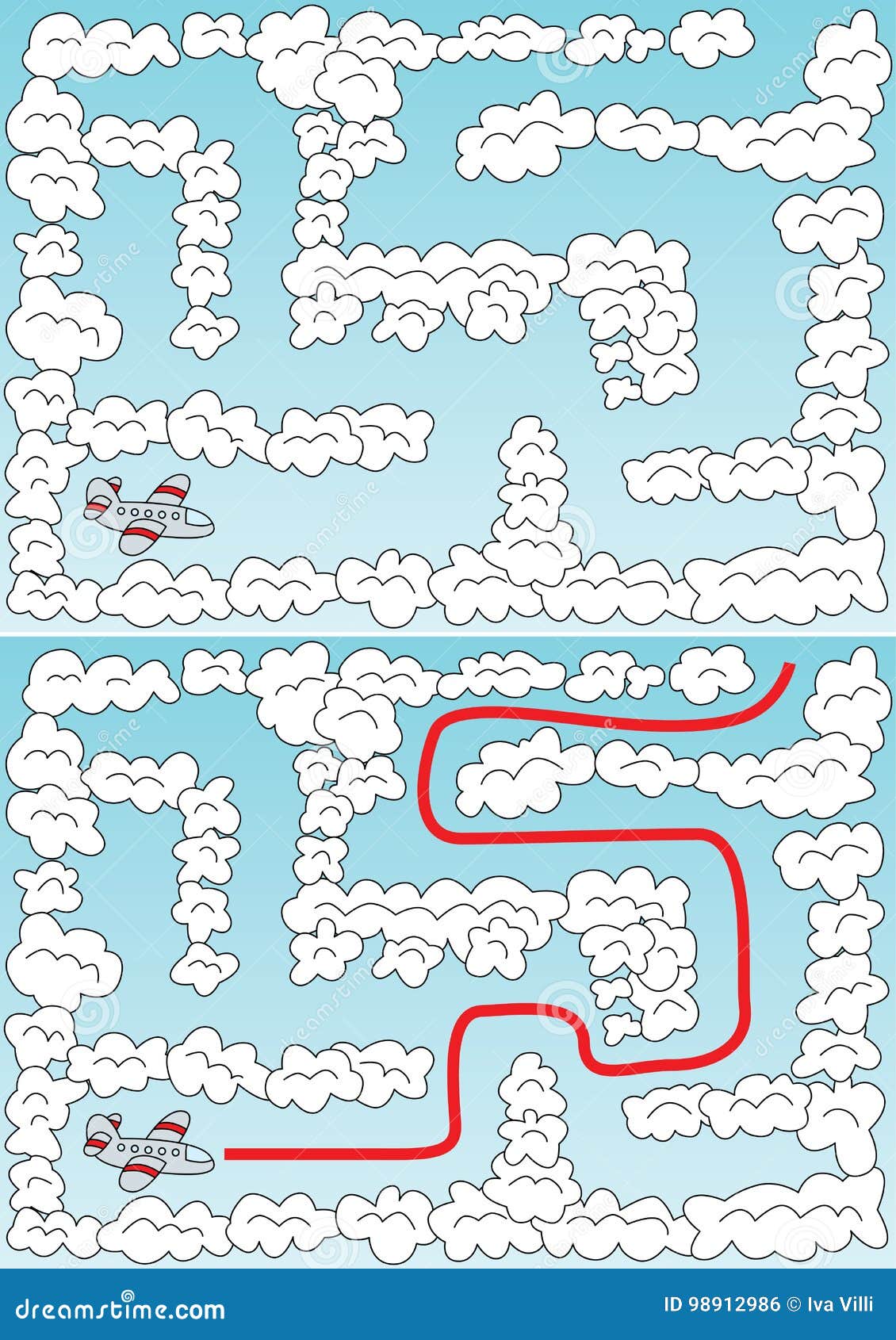 Easy airplane maze stock vector. Illustration of path - 98912986