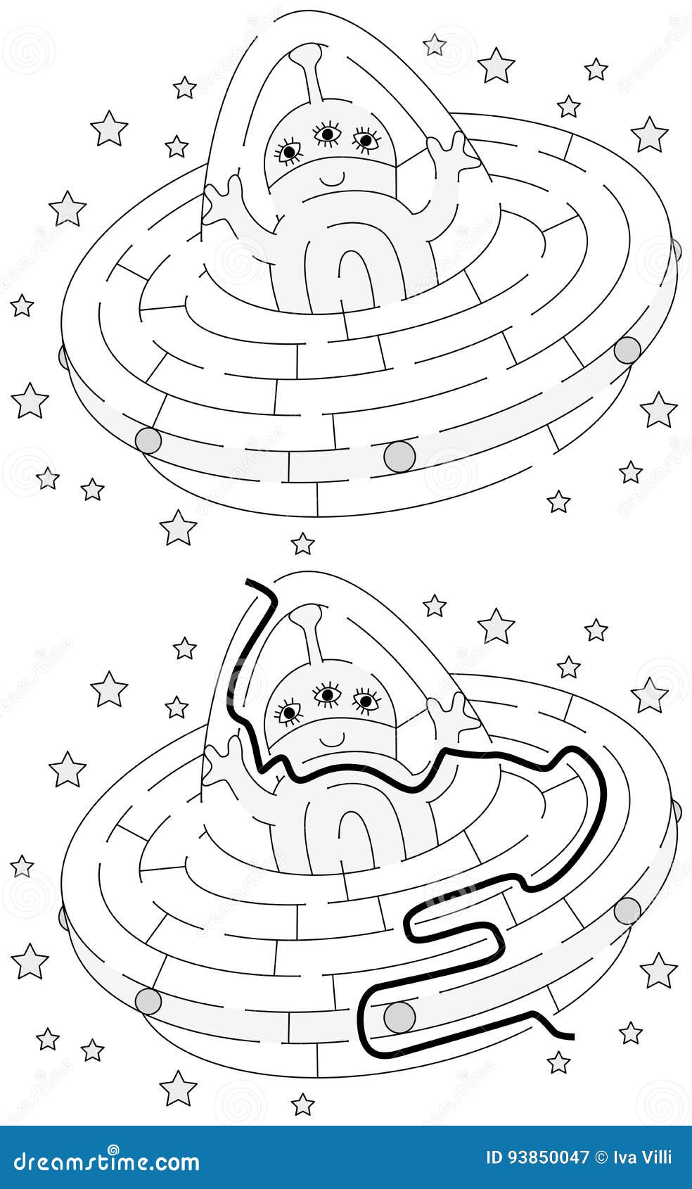 Easy alien maze stock vector. Illustration of task, brain - 93850047