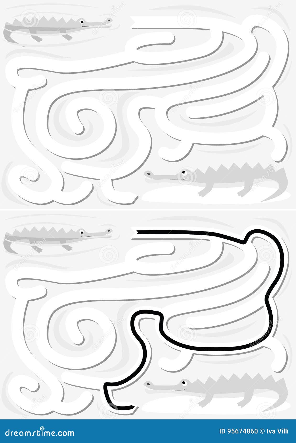 Easy alligator maze stock vector. Illustration of path - 95674860