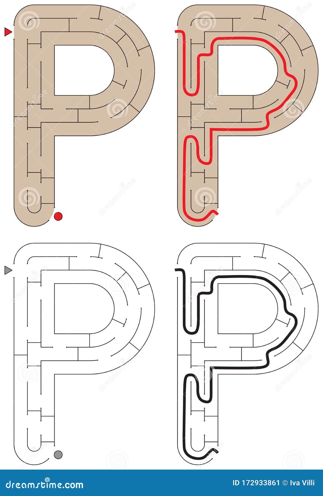 Easy Alphabet Maze - Letter P Stock Vector - Illustration of activity ...