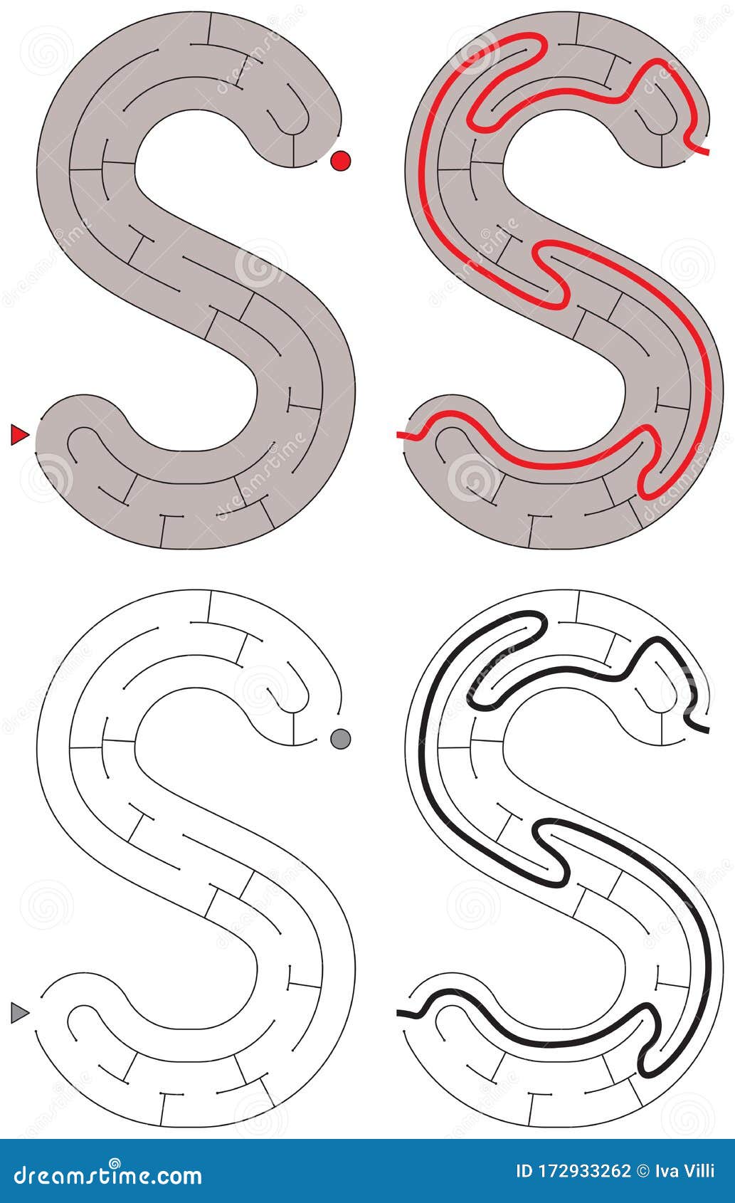 Easy Alphabet Maze - Letter S Stock Vector - Illustration of dexterity ...