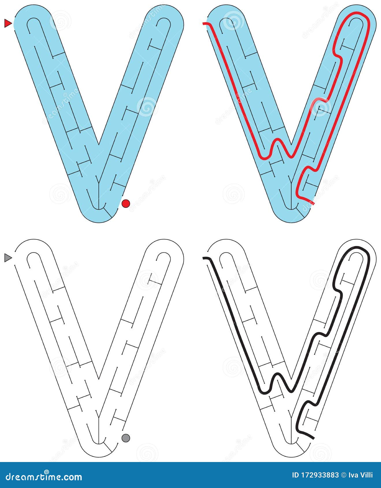 Easy Alphabet Maze - Letter V Stock Vector - Illustration of skills ...