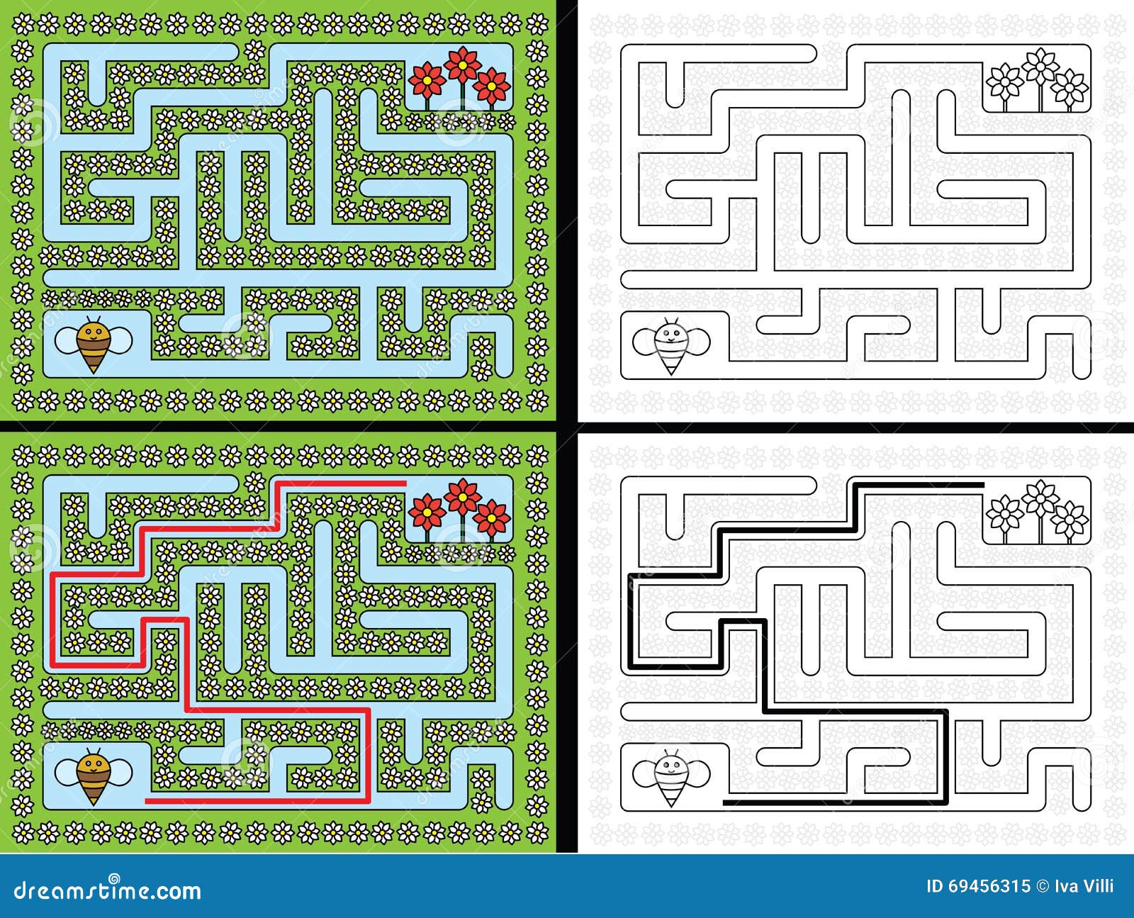 Easy bee maze stock vector. Illustration of composition - 69456315