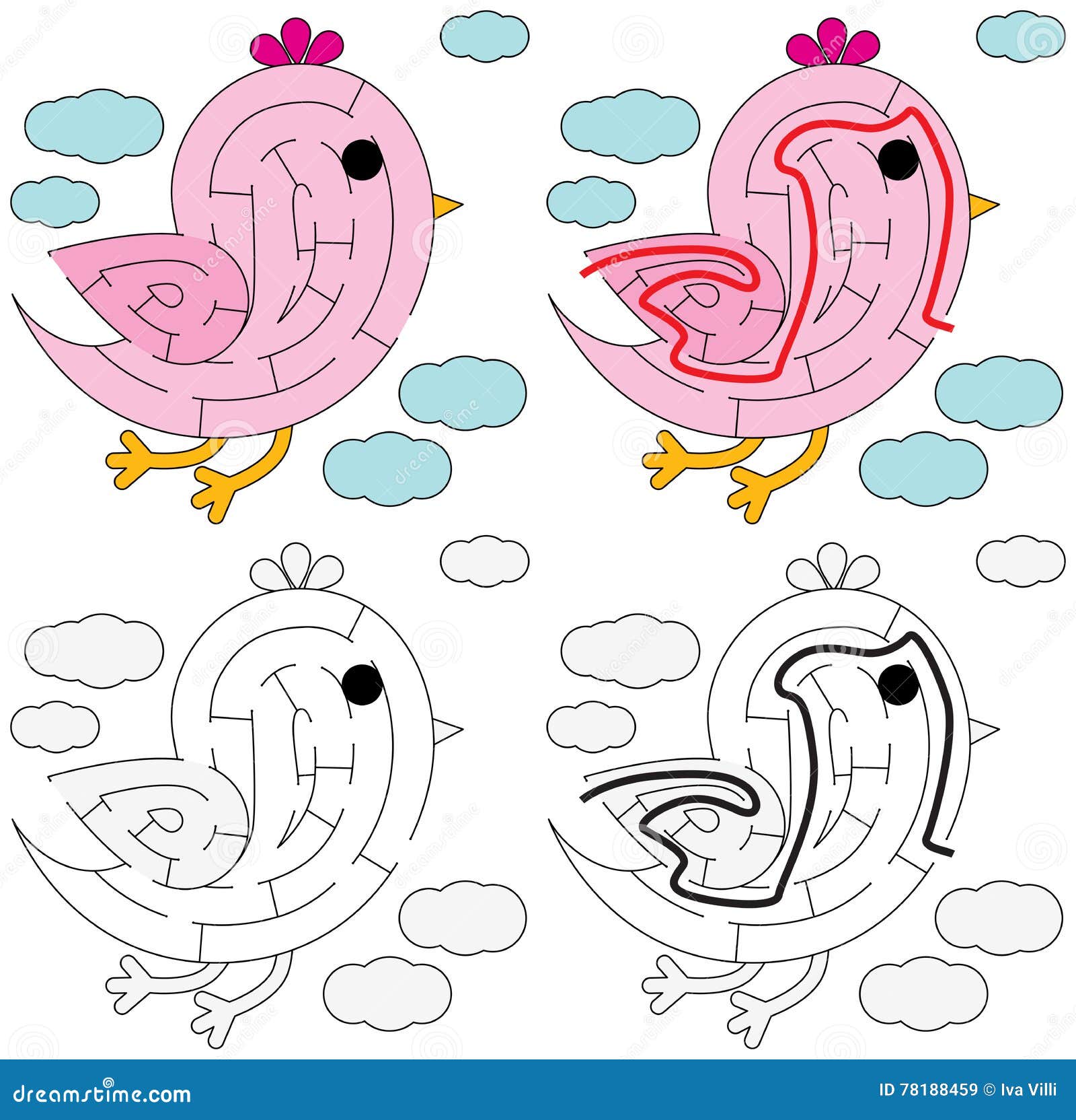 Easy bird maze stock vector. Illustration of pink, maze - 78188459