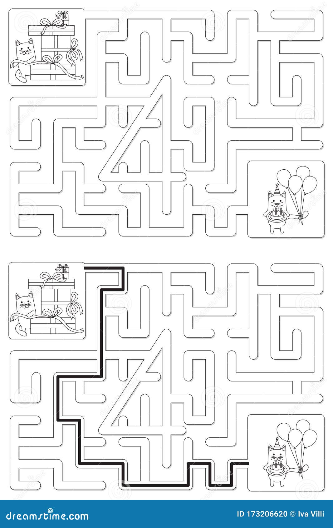 Easy Cat Maze - Learning Number 4 Stock Vector - Illustration of ...