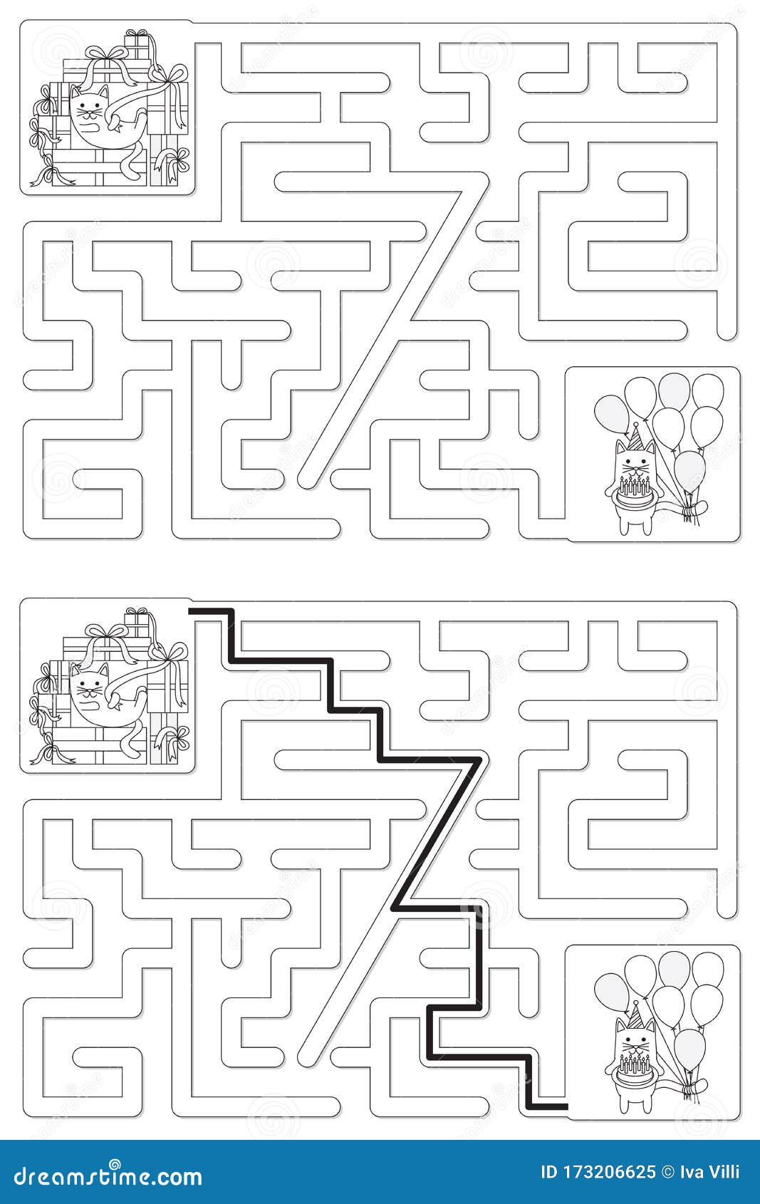 Easy Cat Maze - Learning Number 7 Stock Vector - Illustration of maze ...