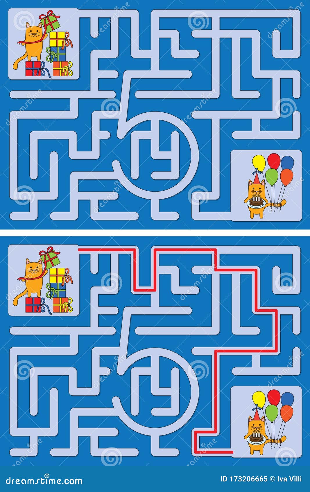 Easy Cat Maze - Learning Number 5 Stock Vector - Illustration of ...