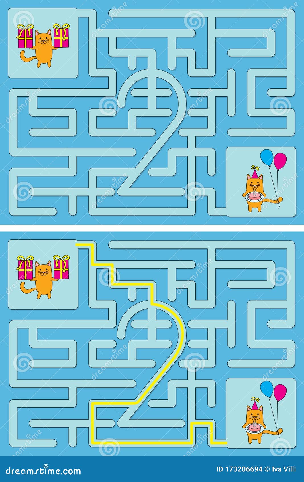 Easy Cat Maze - Learning Number 2 Stock Vector - Illustration of path ...