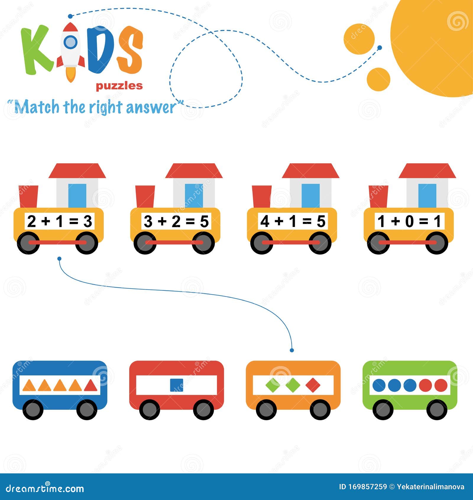 Easy Colorful Math Match the Right Answer Worksheet Practice Stock ...