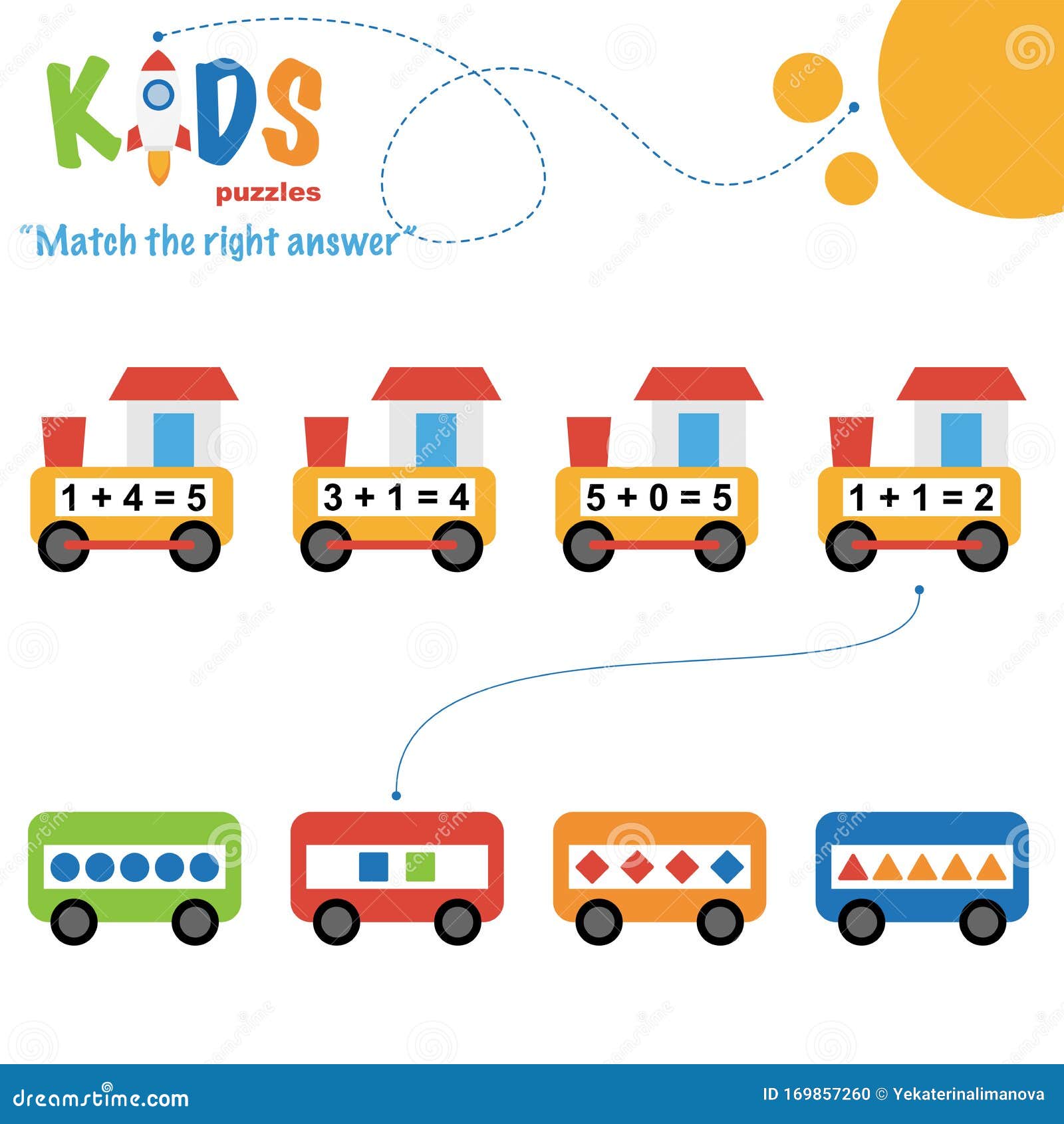 Easy Colorful Math Match the Right Answer Worksheet Practice Stock ...