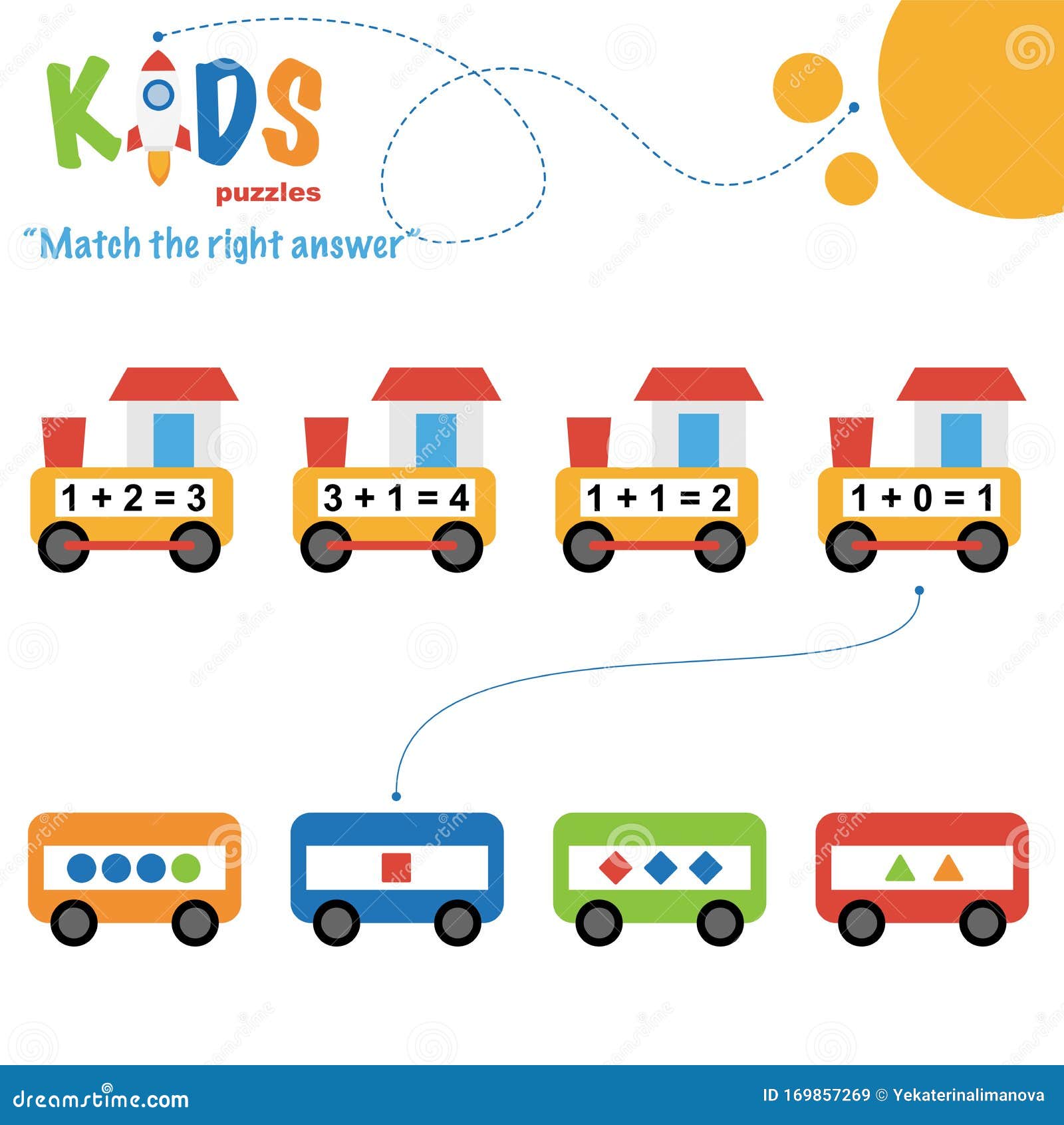 Easy Colorful Math Match the Right Answer Worksheet Practice Stock ...