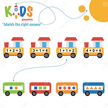 Easy Colorful Math Match the Right Answer Worksheet Practice Stock ...