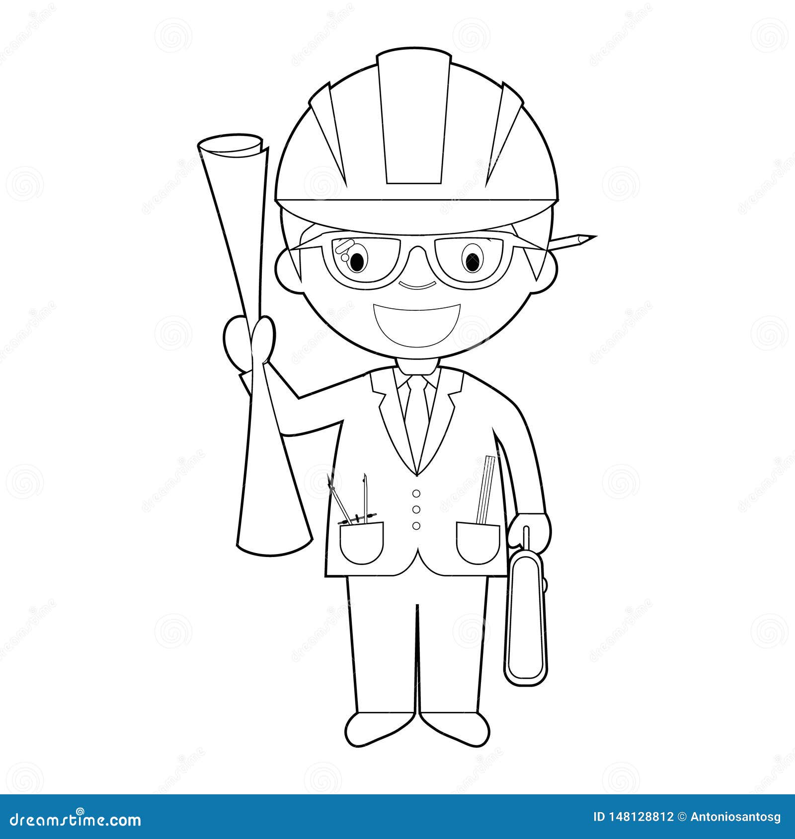 Easy Coloring Cartoon Vector Illustration Of An Architect ...