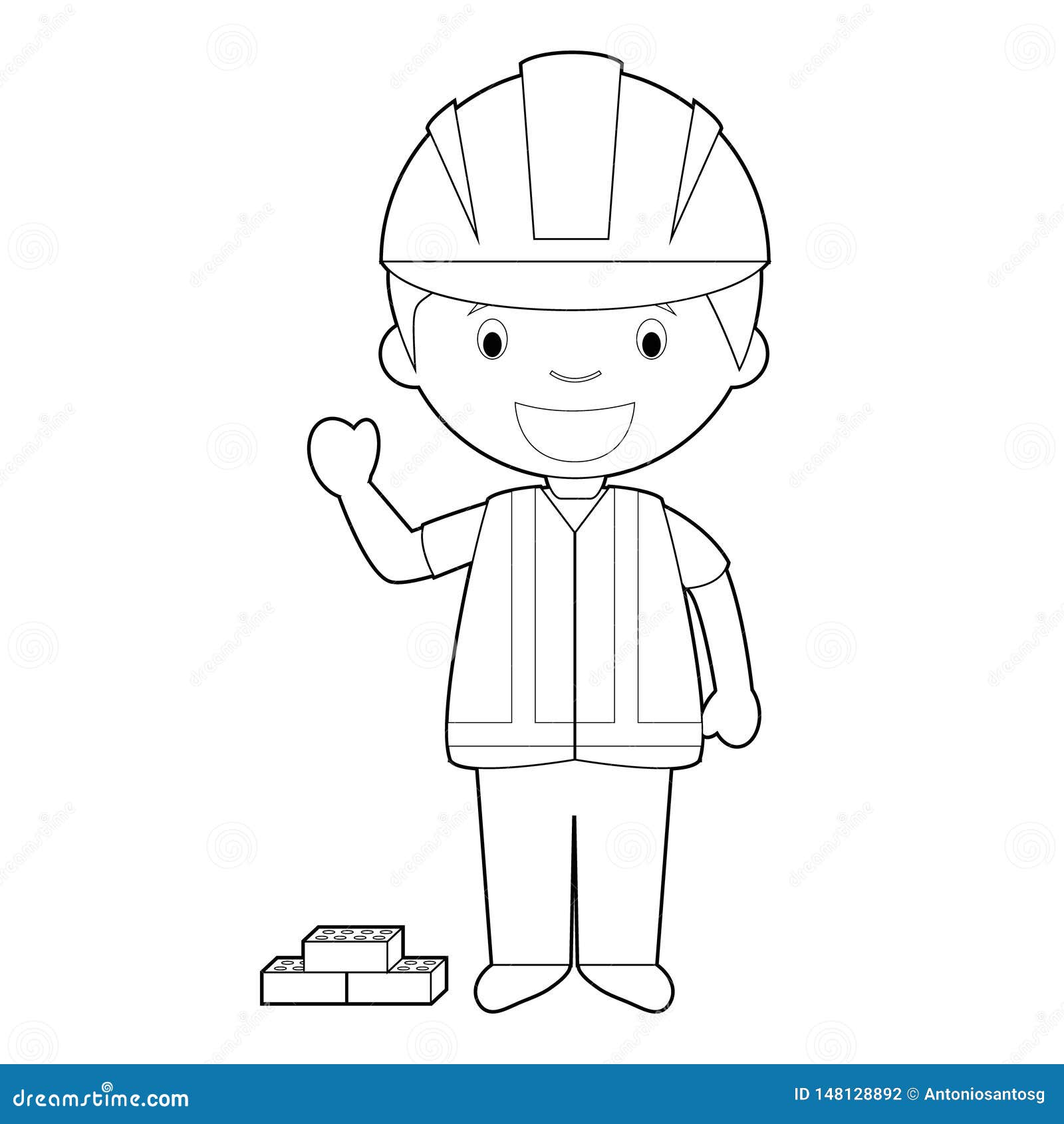 Easy Coloring Cartoon Vector Illustration of a Builder Stock Vector ...