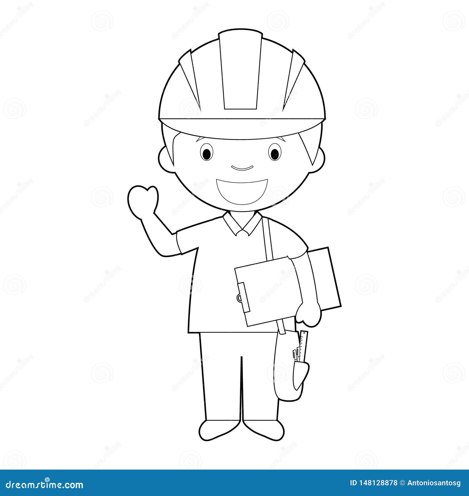 Easy Coloring Cartoon Vector Illustration of an Engineer Stock Vector ...