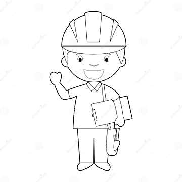 Easy Coloring Cartoon Vector Illustration of an Engineer Stock Vector ...