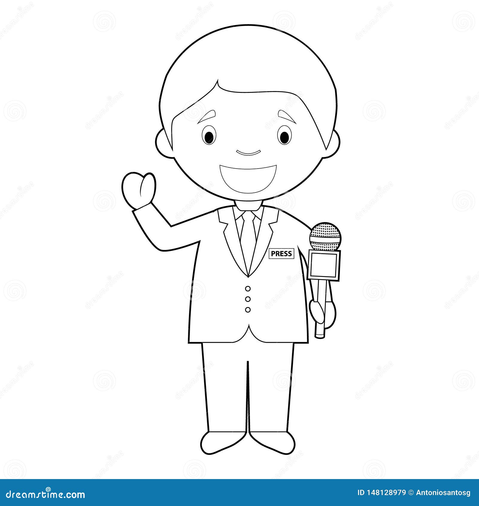 Easy Coloring Cartoon Vector Illustration of a Journalist Stock Vector ...